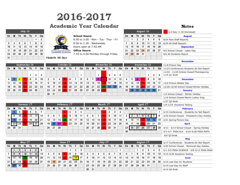 Updated School Calendar 16 17 | PDF