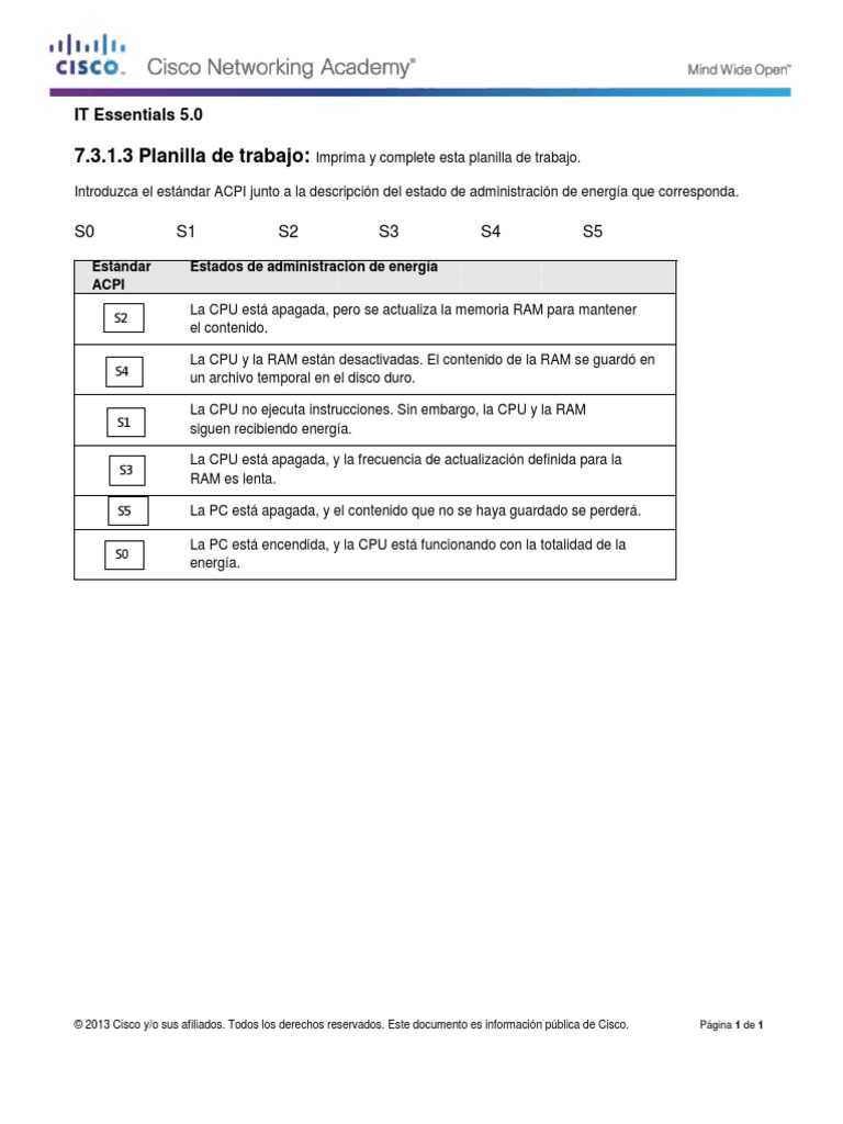 7.3.1.3 Worksheet - Match ACPI Standards | PDF
