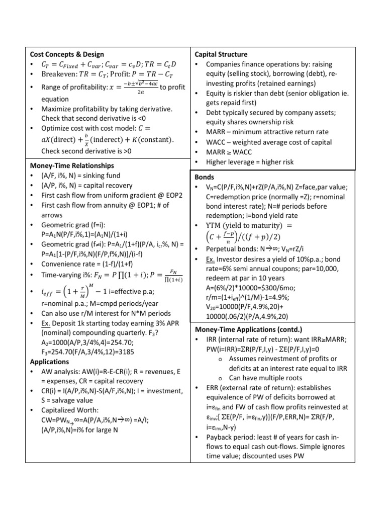 Midterm 1 Cheat Sheet | PDF | Bonds (Finance) | Internal Rate Of Return