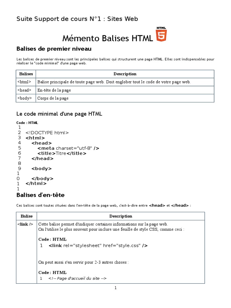 S1 Balises HTML | PDF | Langage de balisage | Html