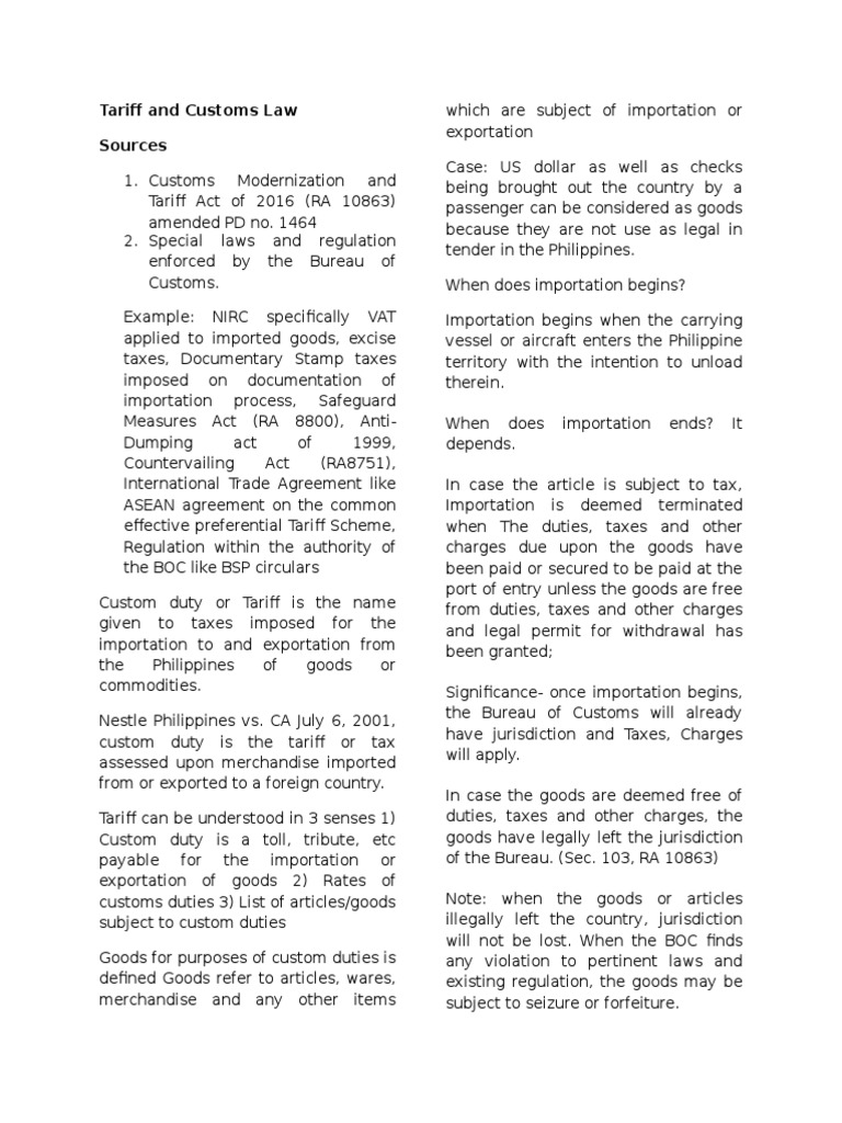 Philippine Tariff and Customs Law Guide | PDF | Tariff | Customs