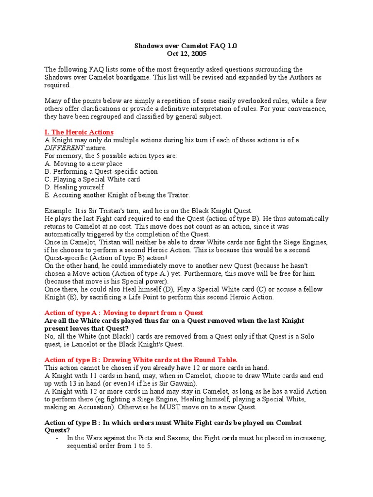 An Insightful Guide to the Rules and Mechanics of Shadows over Camelot ...