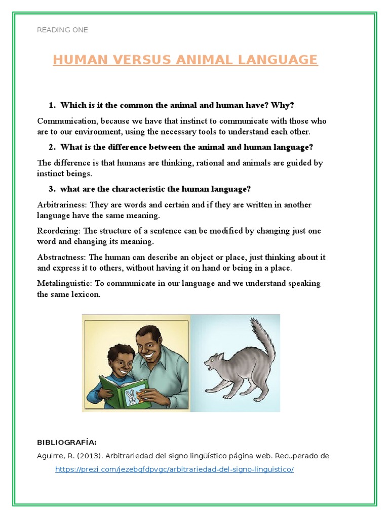 Human Versus Animal Language: 1. Which Is It The Common The Animal and ...