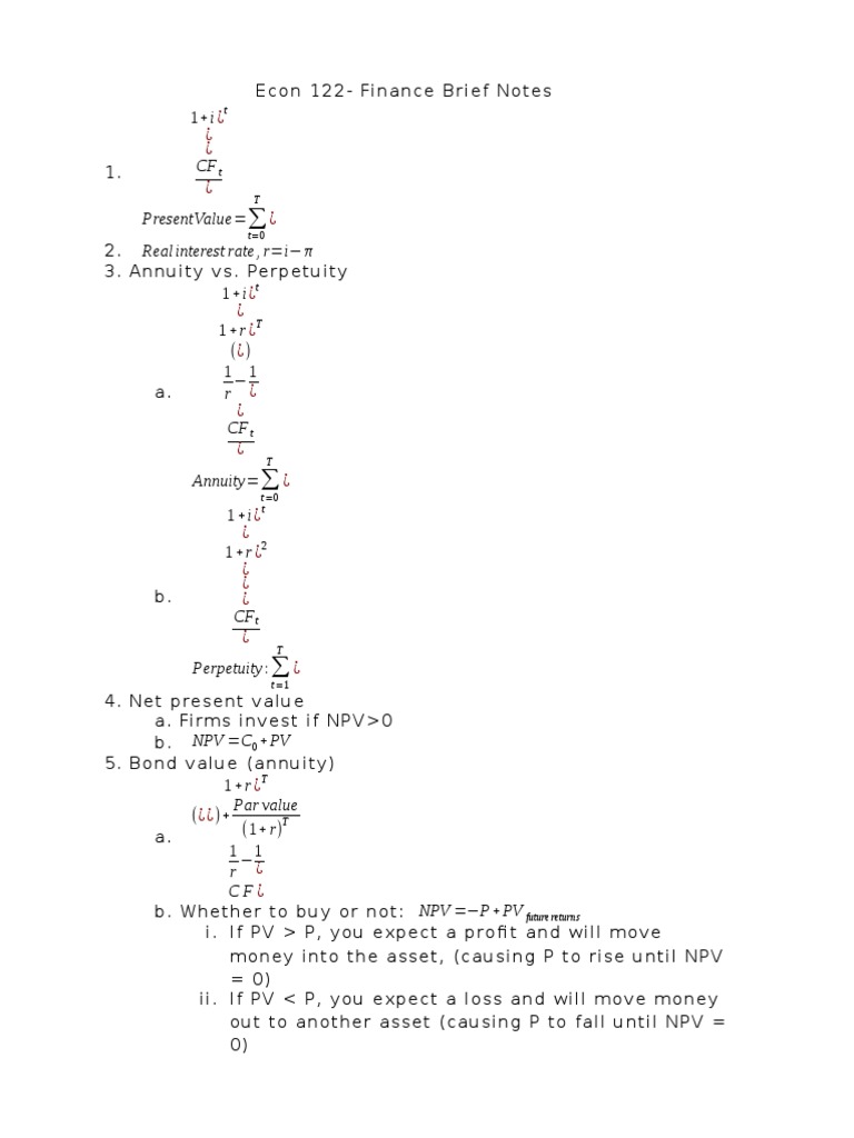 Econ 122 - Finance Brief Notes | PDF