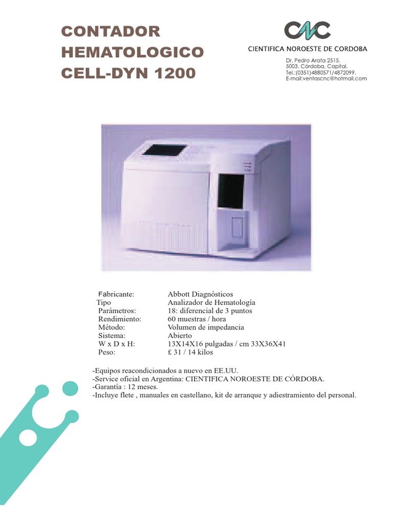 Características y especificaciones del analizador de hematología Cell ...