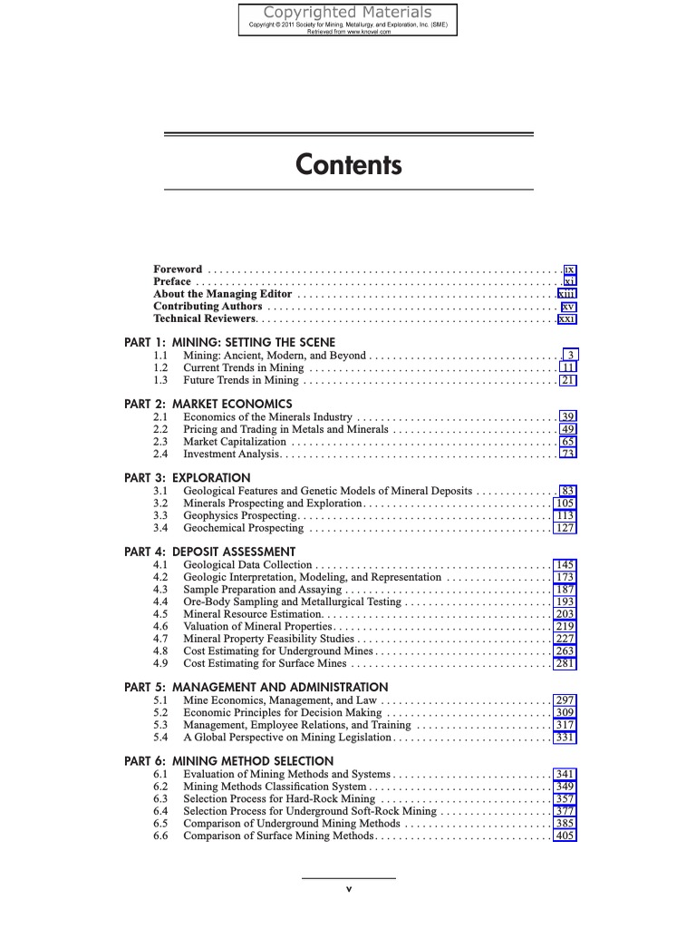 SME Mining Engineering Handbook (3rd Edition) TOC