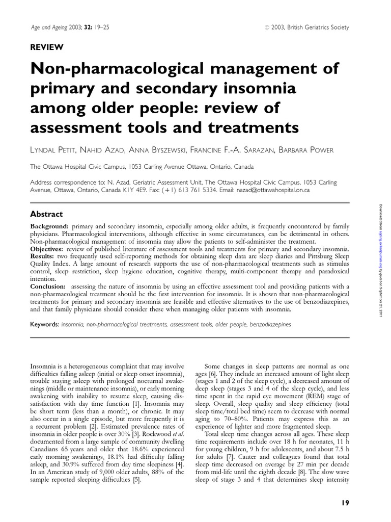 Non-Pharmacological Management of Primary and Secondary Insomnia Among ...