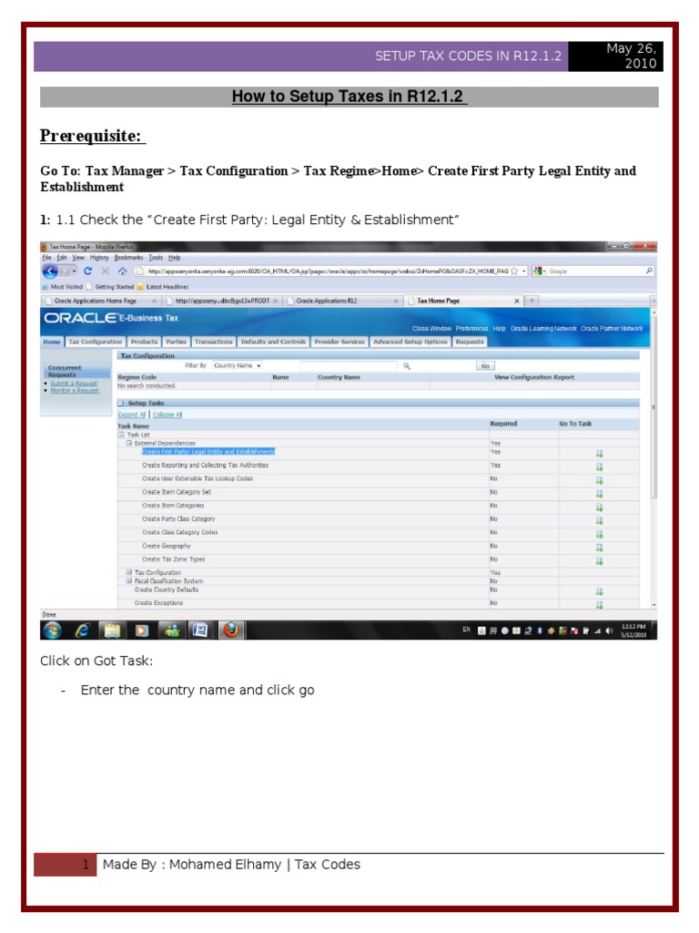 Tax Setup Steps R12 1 2 PDF | PDF