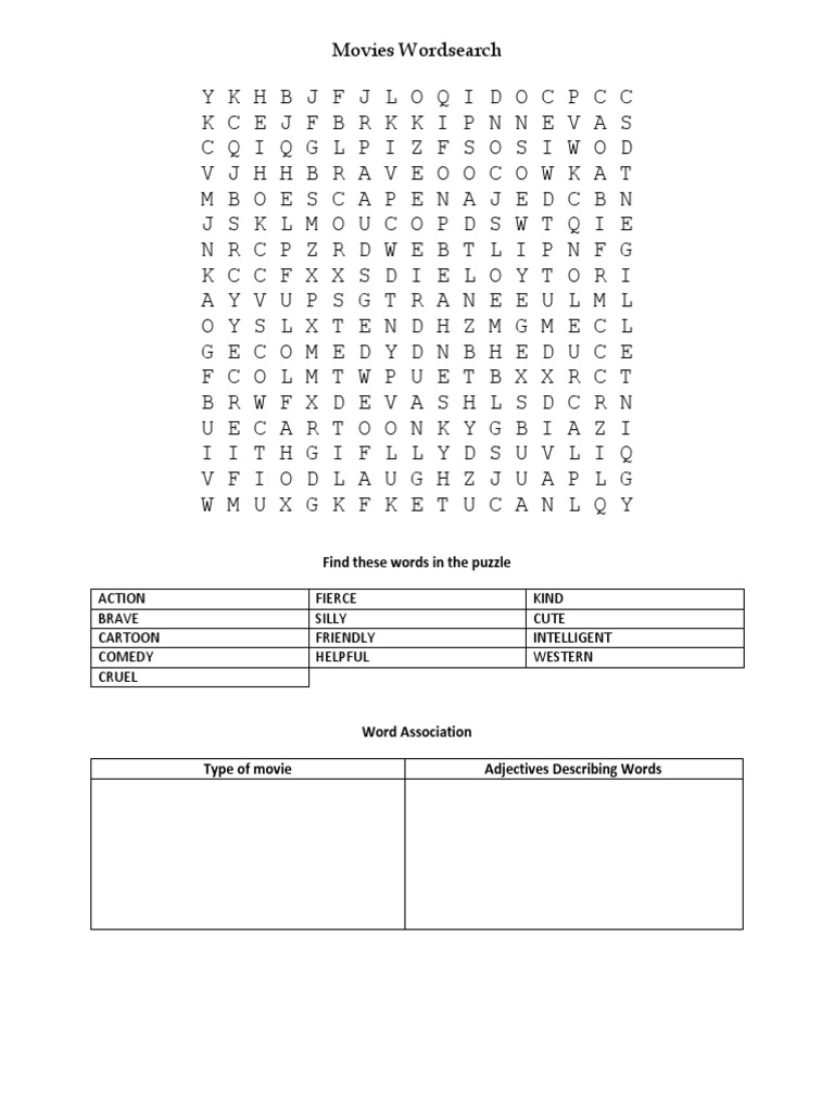 Movies Wordsearch: Find These Words in The Puzzle | PDF