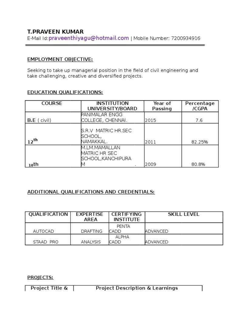 Praveen Resume | PDF | Engineering | Science And Technology