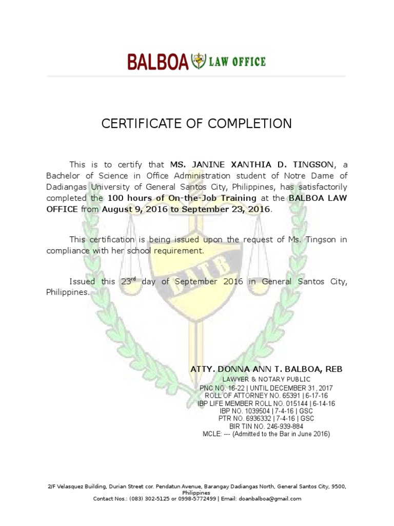 Certificate of OJT | PDF