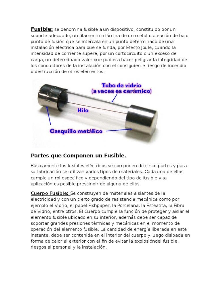 Tipos y Partes de Fusibles Eléctricos | PDF | Fusible (Eléctrico) | Cobre