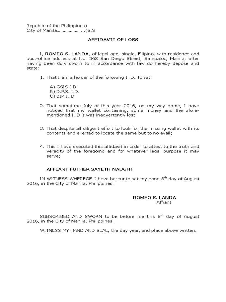 Affid - Loss. Etc | PDF | Social Science