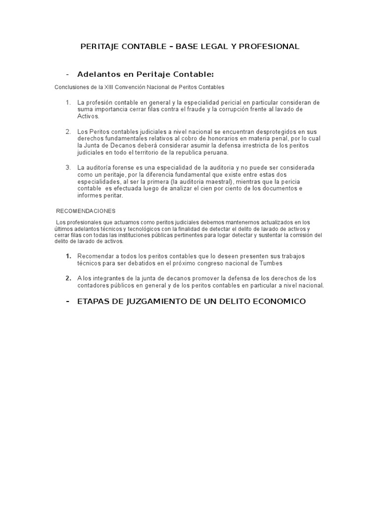 Peritaje Contable | PDF | Testigo experto | Evidencia (ley)