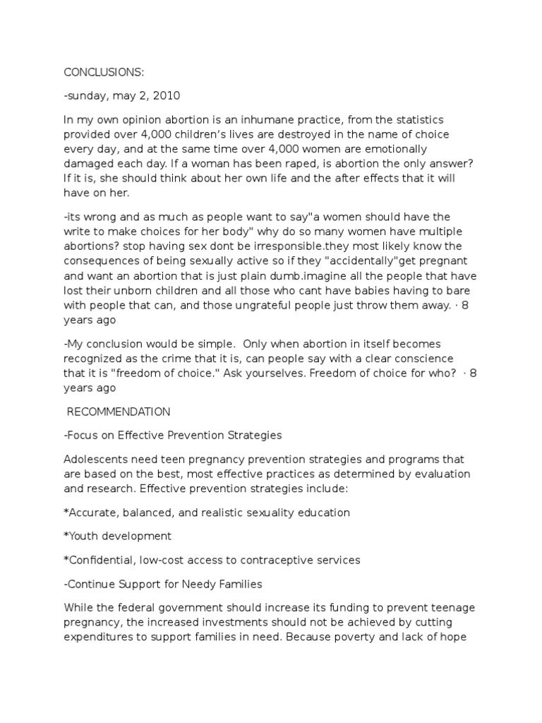 Conclusions | PDF | Teenage Pregnancy | Abortion