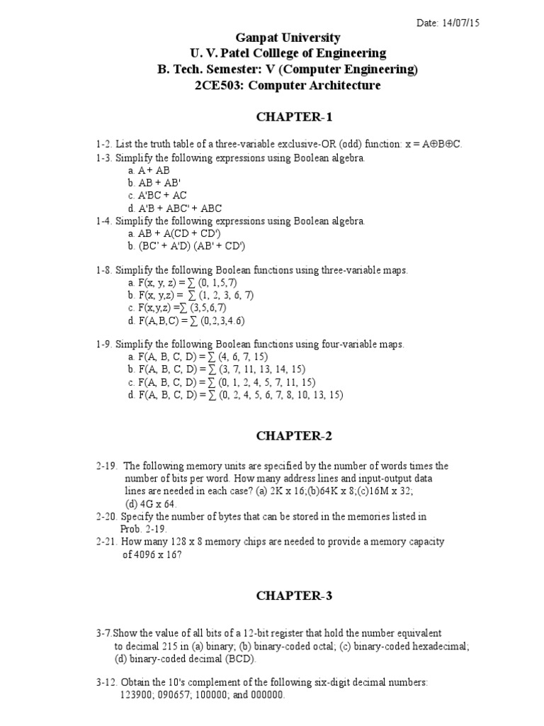 CA Assignment - 1 (July-2015) | PDF | Bit | Binary Coded Decimal