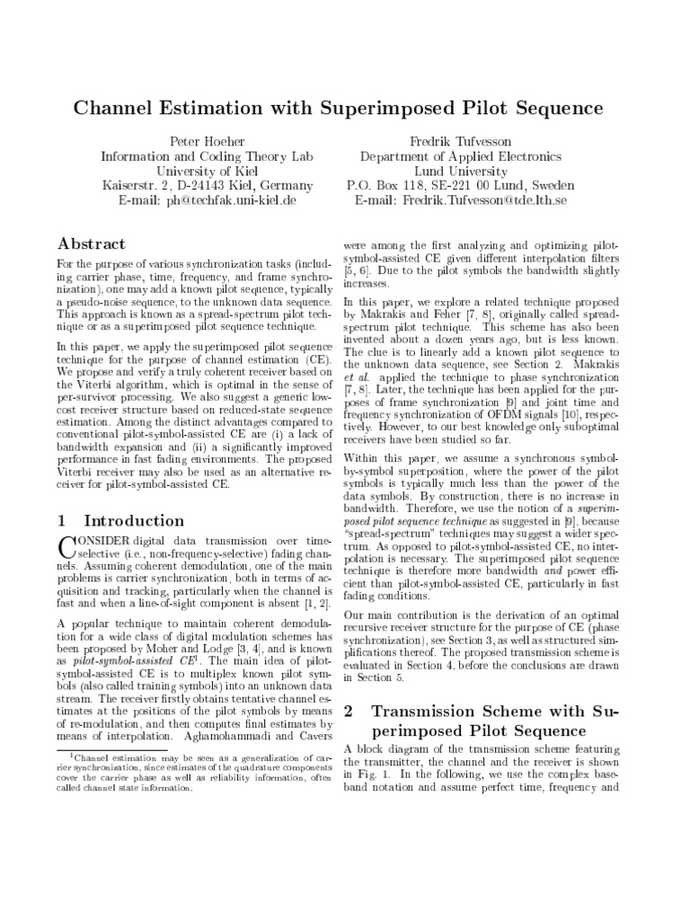 Channel Estimation With Superimposed Pilot Sequence | PDF | Modulation ...