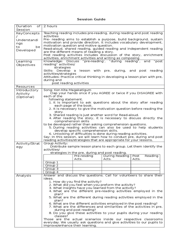 Session Guide | PDF | Reading (Process) | Reading Comprehension