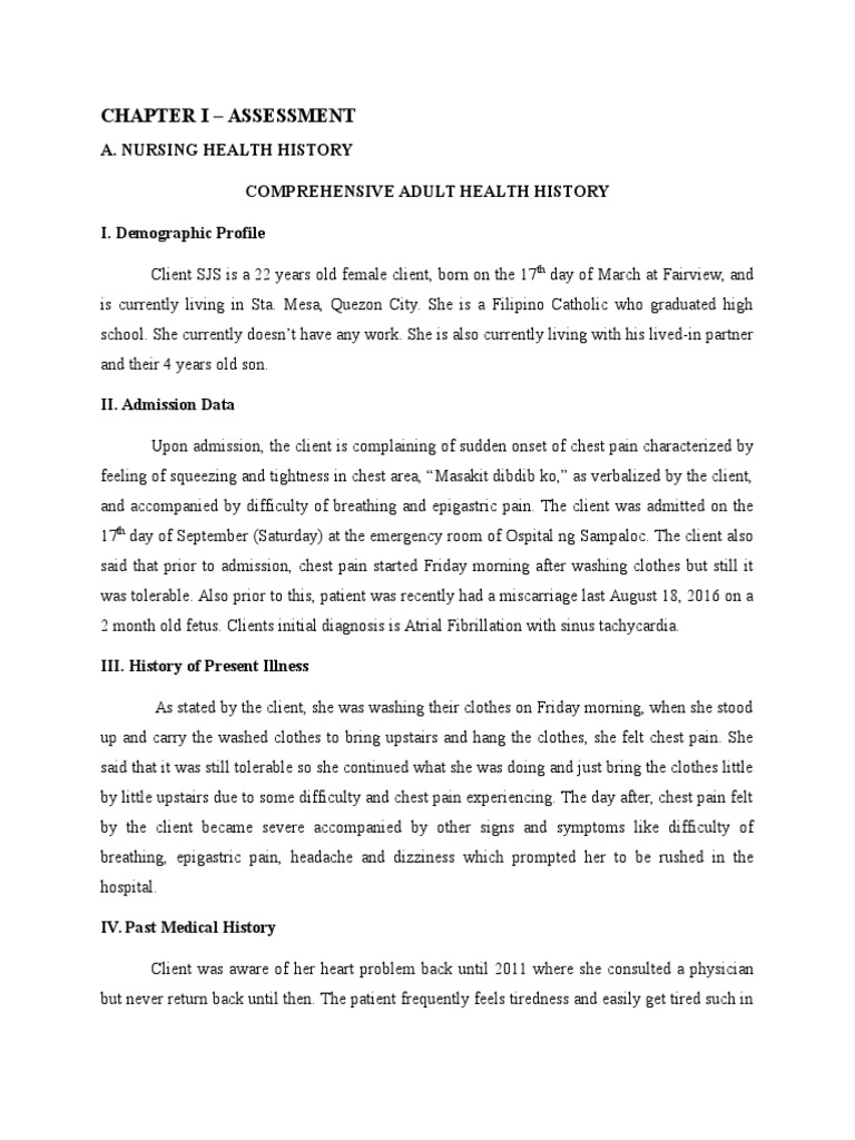 Chapter I - Assessment: A. Nursing Health History Comprehensive Adult ...