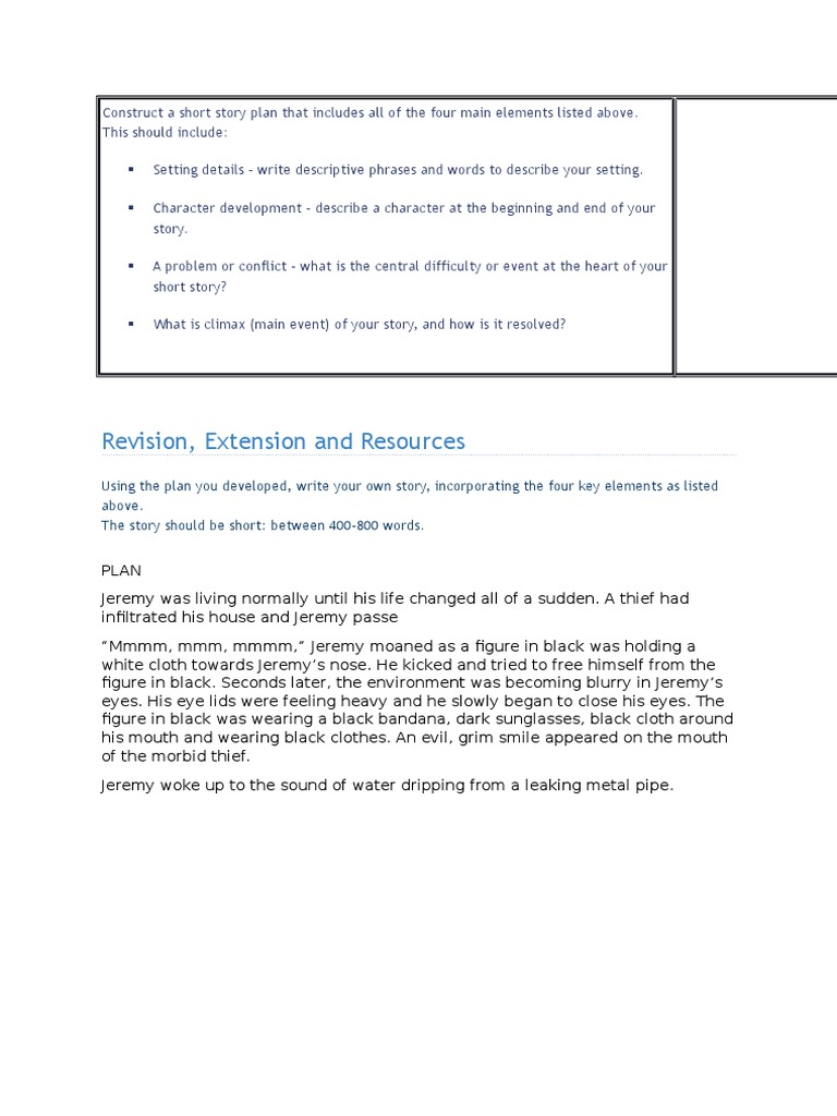 A Short Story Plan: Developing the Key Elements of Setting, Character ...