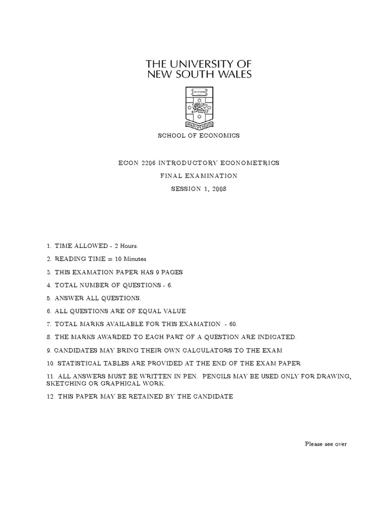 Econometrics Exam Guide | PDF | Statistical Hypothesis Testing ...
