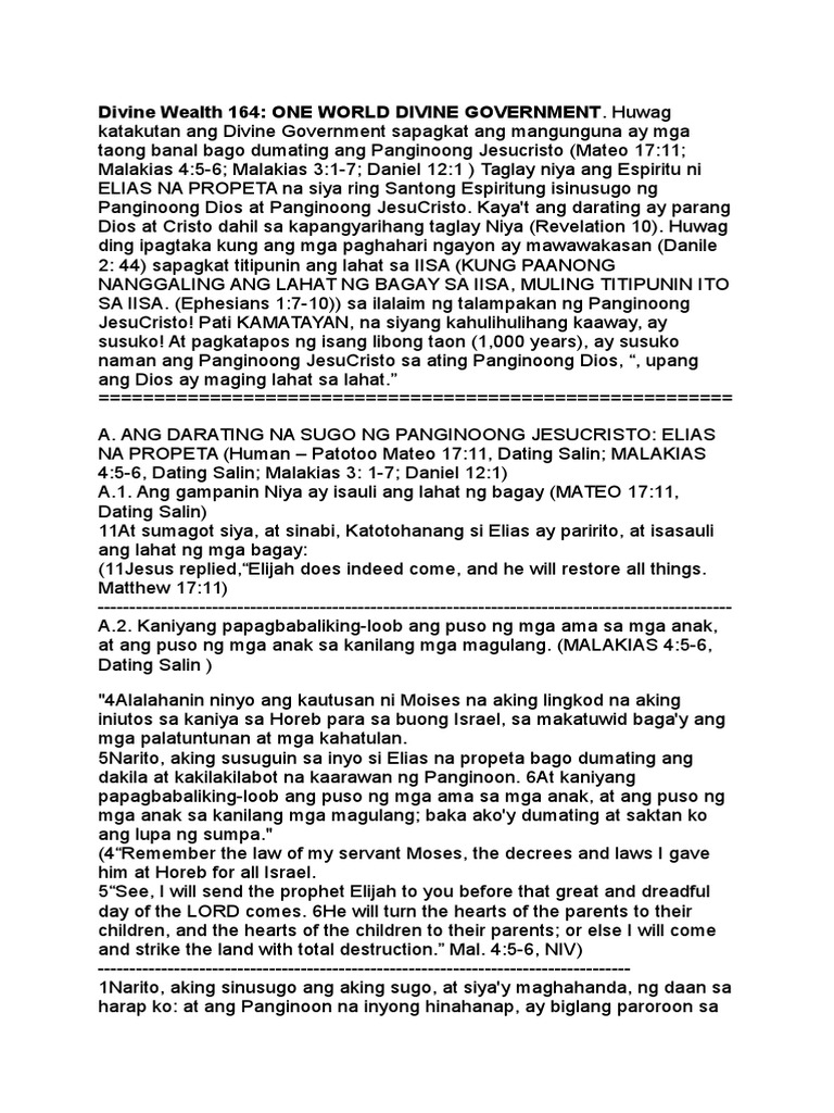 Divine Wealth 165: One World Divine Government | PDF