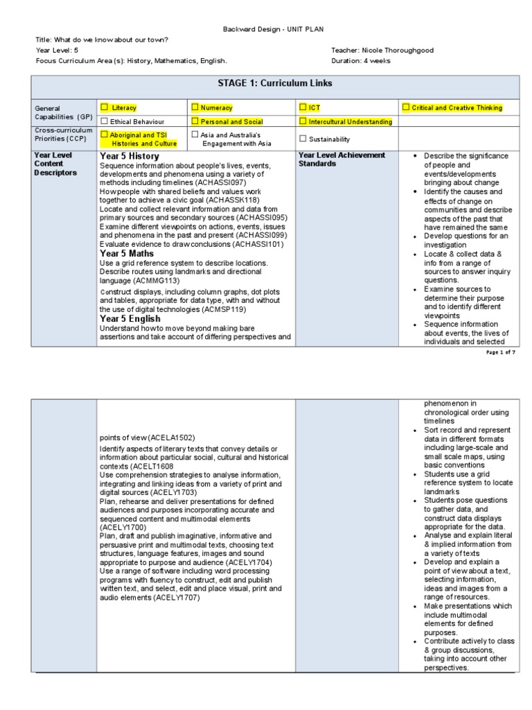 Backward Design Unit Plan | PDF | Educational Assessment | Reading ...