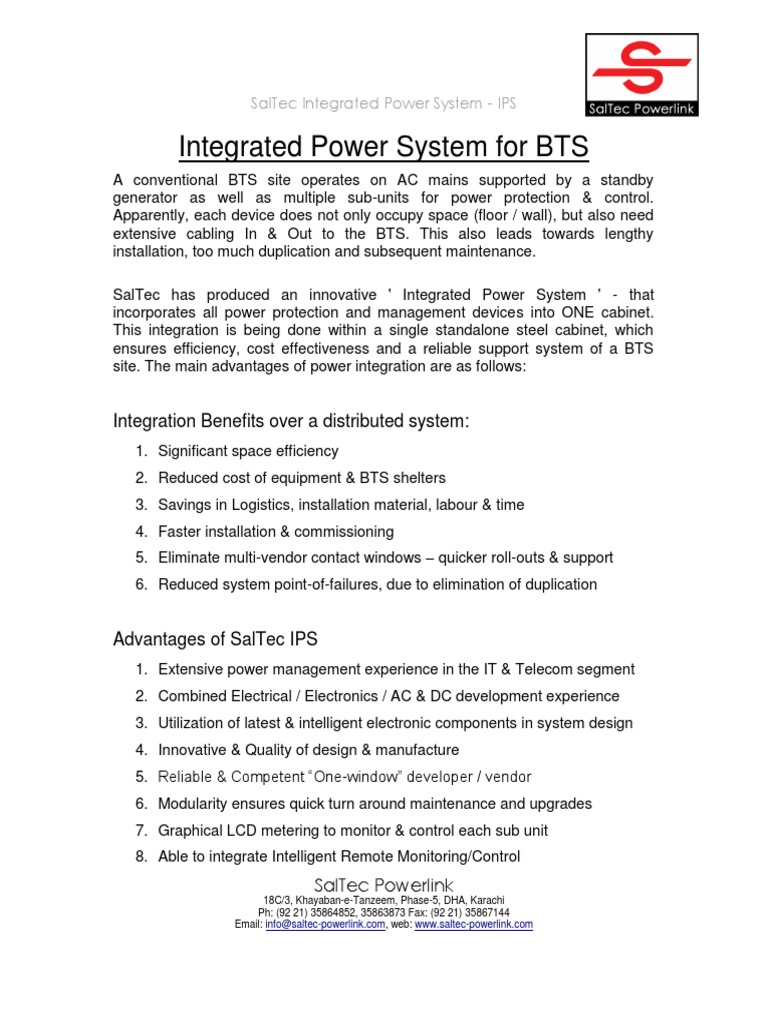 SalTec Integrated Power System for BTS | PDF | Electric Power System ...