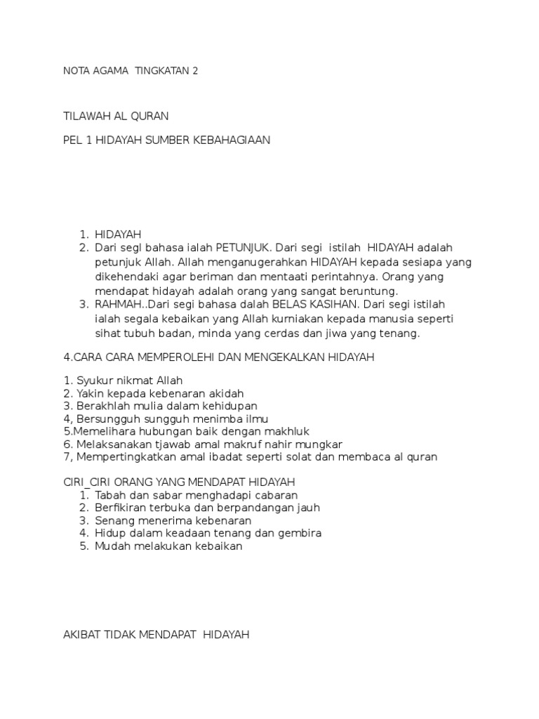 Nota Agama Tingkatan 2 | PDF