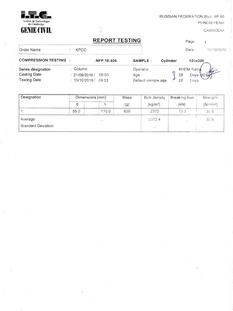 Concrete Testing Result | PDF