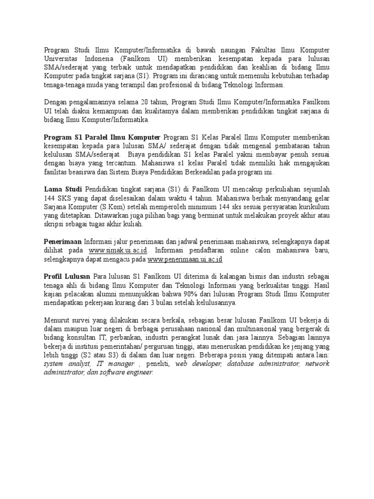 Program Studi Ilmu Komputer | PDF