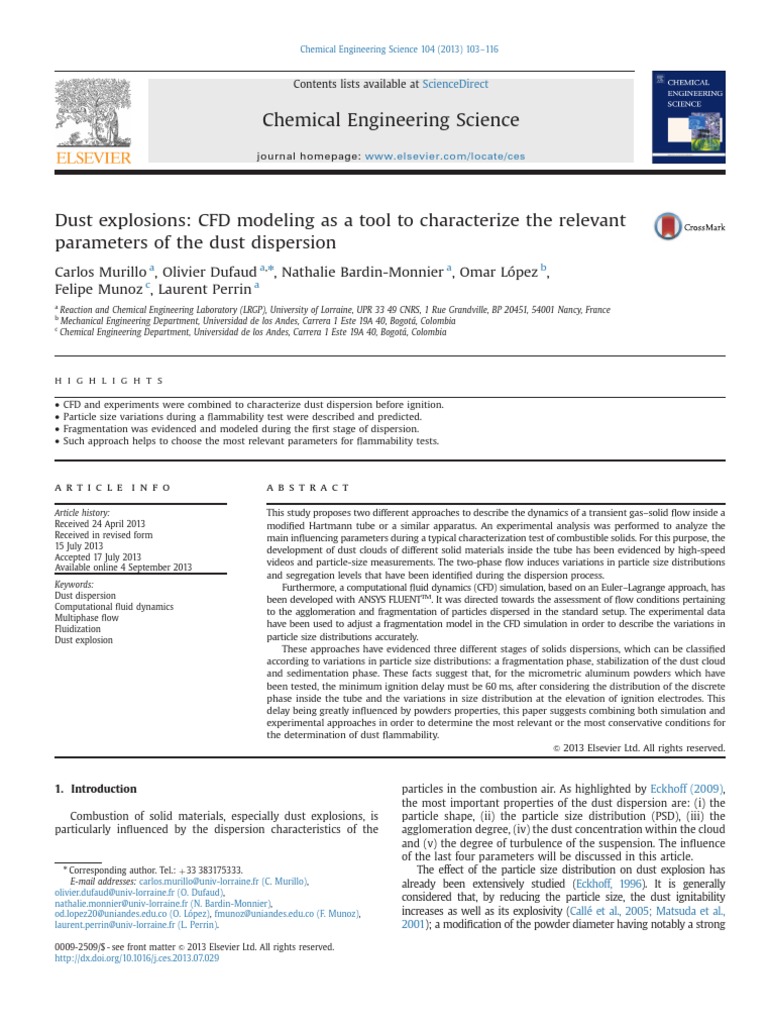 Dust Explosions - CFD Modeling As A Tool To Characterize The Relevant ...