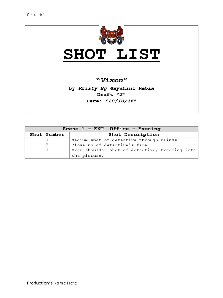 Vixen Shot List | PDF