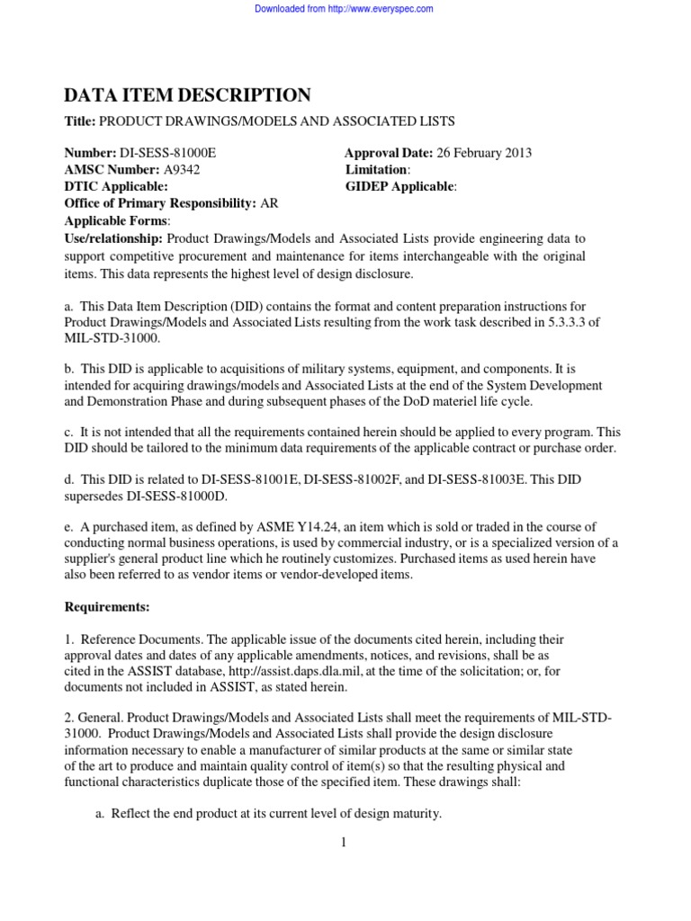 Data Item Description | PDF | Interface (Computing) | Business