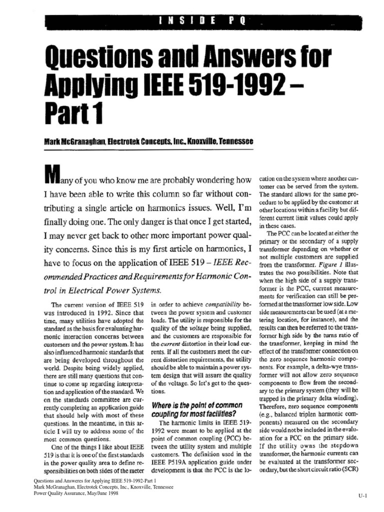 Applying IEEE 519-1992 PDF | PDF