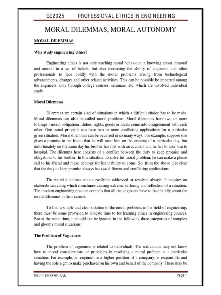 Moral Dilemmas, Moral Autonomy | PDF | Morality | Autonomy