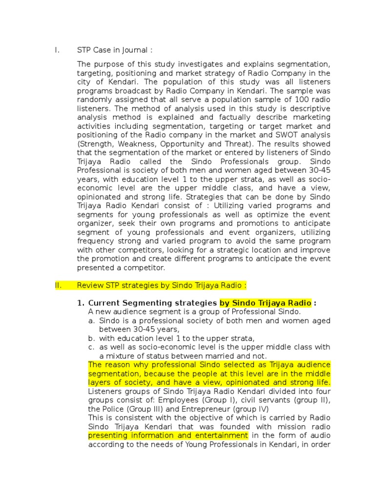 STP Case in Journal | PDF | Market Segmentation | Swot Analysis