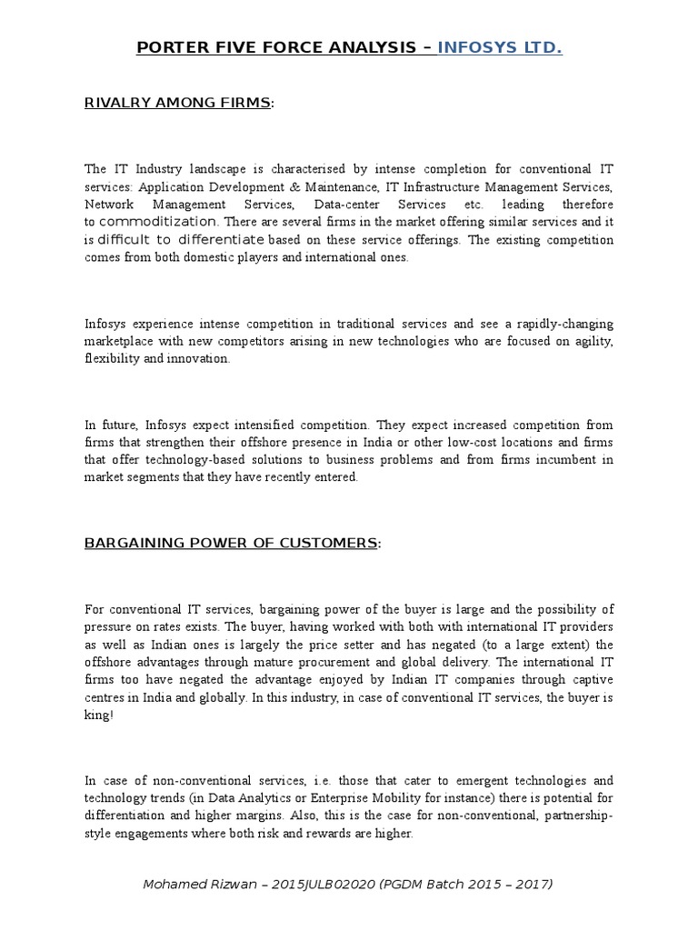 Porter Five Case Analysis Infosys | PDF | Outsourcing | Business Model