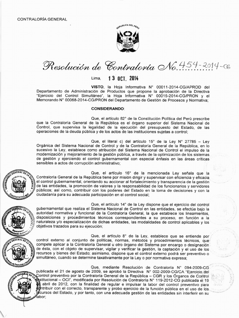 Directiva Ejercicio Control Simultáneo PDF | PDF