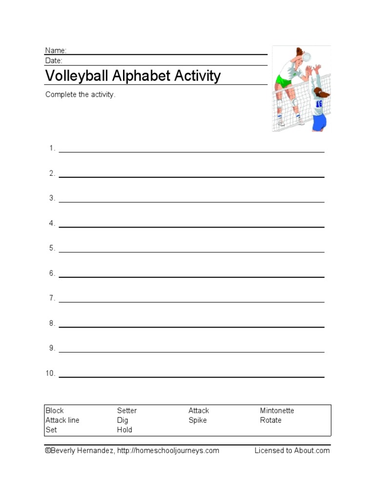 Volleyball Alphabet Activity: Name: Date | PDF
