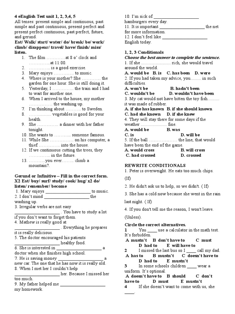 English Test Unit 4 Bachilerato | PDF