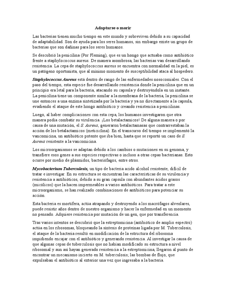 Adaptarse o Morir | PDF | Staphylococcus Aureus | Las bacterias