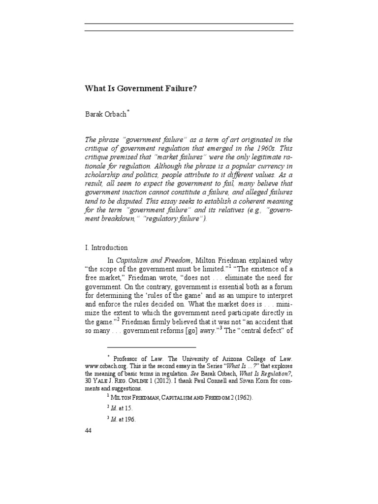 Understanding Government Failure | PDF | Milton Friedman | U.S ...