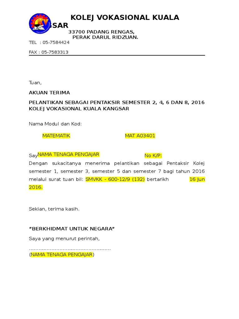 Surat Akuan Terima 2016 | PDF