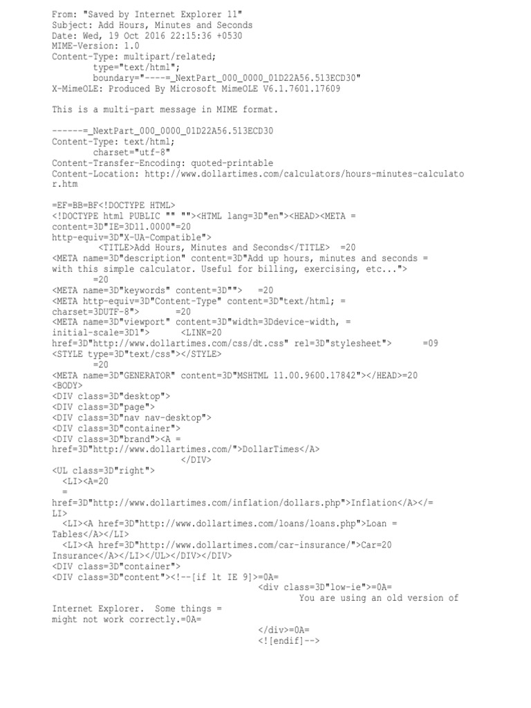 Hours, Minutes, and Seconds Calculator | PDF | Computer Standards | Web ...