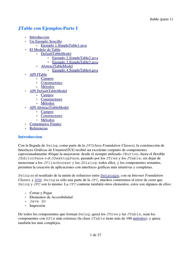 Introducción a JTable y sus modelos de datos | PDF | Java (lenguaje de programación) | Tabla ...