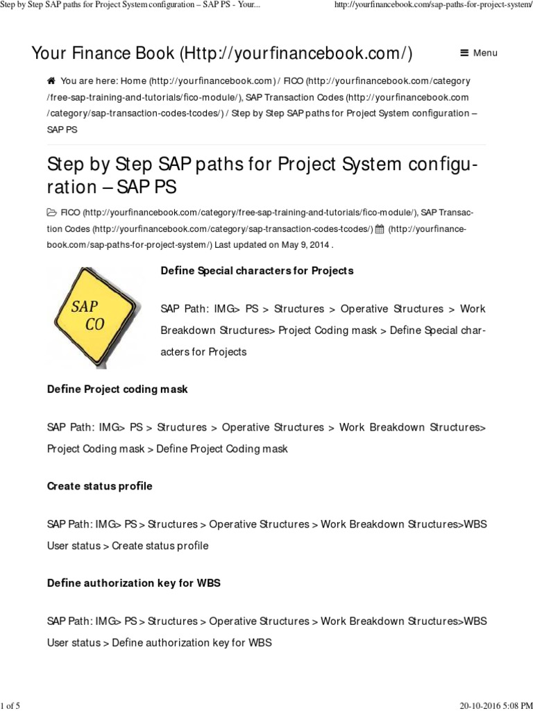 Step by Step SAP Paths For Project System Configuration - SAP PS - Your ...