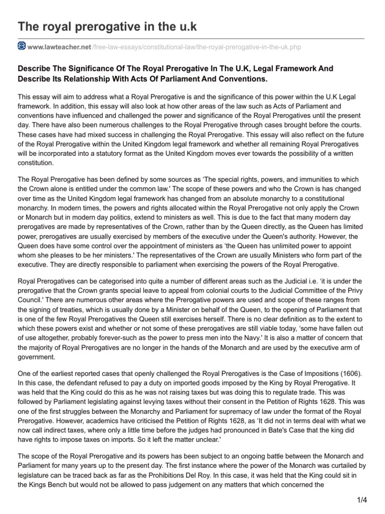 The Royal Prerogative in The Uk | PDF | The Crown | Monarchy