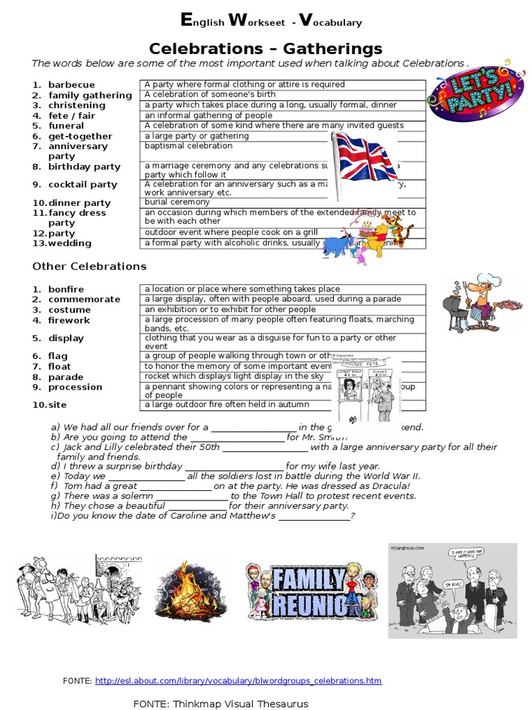 Celebrations Vocabulary Activities | PDF