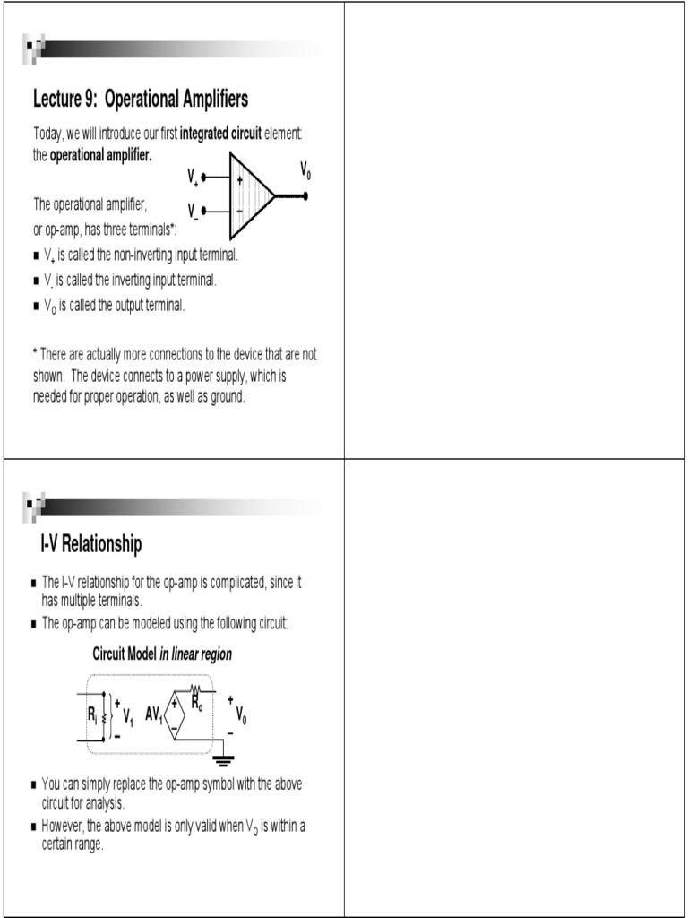 Lecture 9: Operational Amplifiers | PDF | Operational Amplifier | Amplifier
